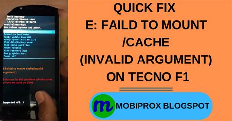 QUICK FIX TECNO F CACHE PARTITION ERROR E FAILED TO MOUNT CACHE INVALID ARGUMENT Phone