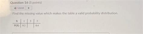 Solved Find The Missing Value Which Makes The Table A Valid