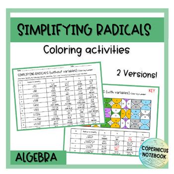 Simplifying Radicals Without And With Variables COLORING ACTIVITY