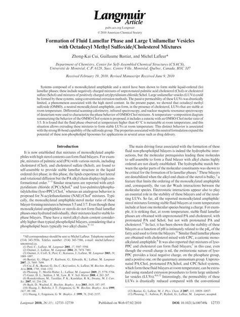 Pdf Formation Of Fluid Lamellar Phase And Large Unilamellar Vesicles