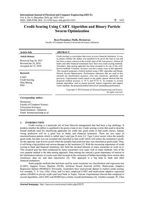 credit scoring using cart algorithm and binary particle swarm