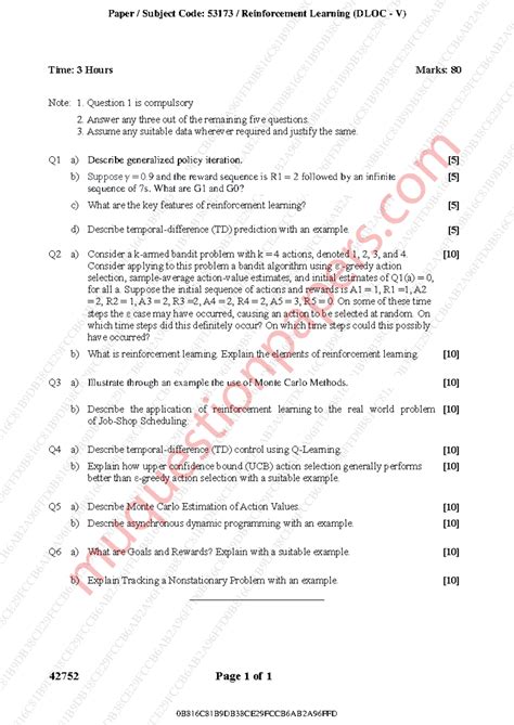 Be Information Technology Semester 8 2023 December Dloc V Reinforcement Learning Rev 2019 C