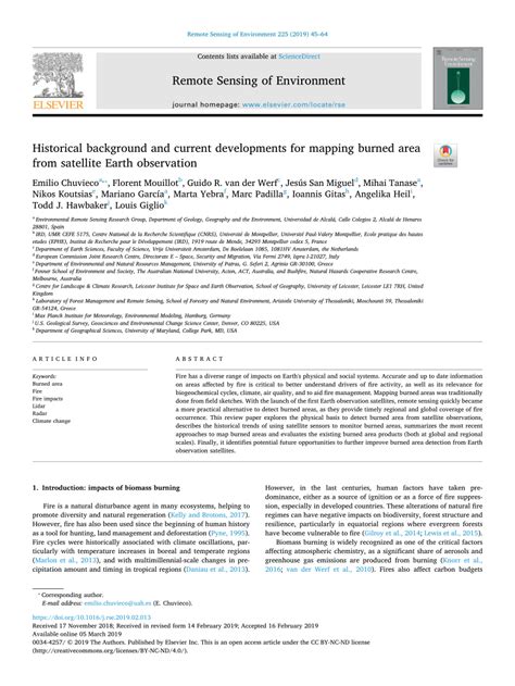 Pdf Historical Background And Current Developments For Mapping Burned Area From Satellite