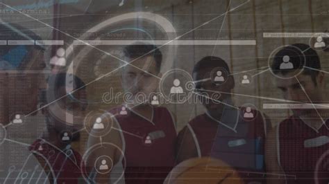 Animation Of Data Processing And Network Of Connections Over Diverse