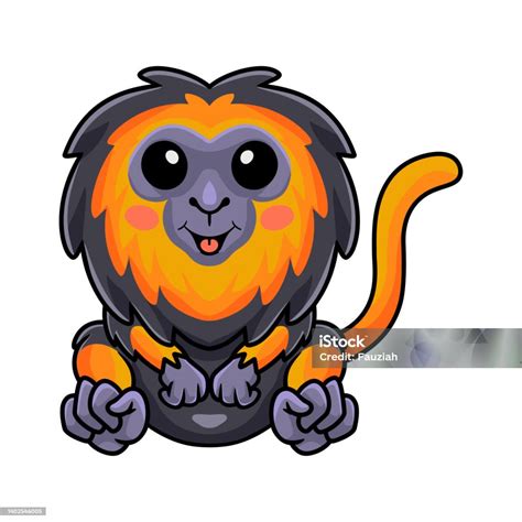 Kartun Monyet Singa Kecil Yang Lucu Duduk Ilustrasi Stok Unduh Gambar
