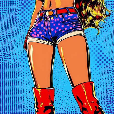 Retro Pop Art Woman Legs In Polka Dot Shorts And Red Boots Premium Ai