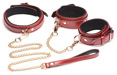 Master Series 6 Piece Burgundy Faux Leather Adult Sex Bondage Restraints Set For Women Men