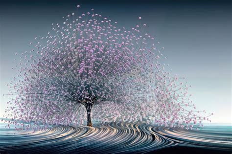 3d Rendering Of A Tree In The Sea With A Lot Of Particles Generative