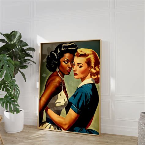 Elegant Lesbian Art Print 1950s Vintage Glamour Captures The Beauty