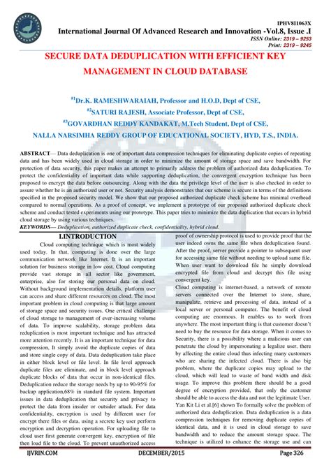 Pdf Secure Data Deduplication With Efficient Key Management In Cloud