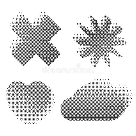 Pixel Pattern Shapes Textured Heart Star And Cross With Bitmap Y2k Dither Gradient Stock Vector