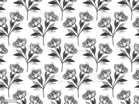 손으로 그린 수채화 이음새가 추상적 인 꽃과 꽃잎의 회색 음영 단색 색상의 원활한 패턴 드로잉에 대한 스톡 벡터 아트 및 기타