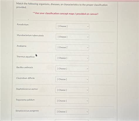 Match the following organisms, diseases, or | Chegg.com