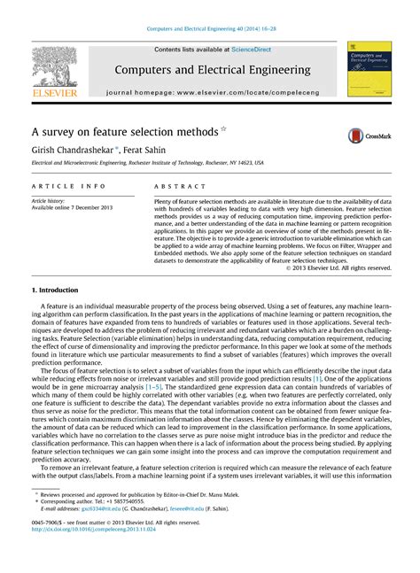 a survey on feature selection methods a survey on feature selection