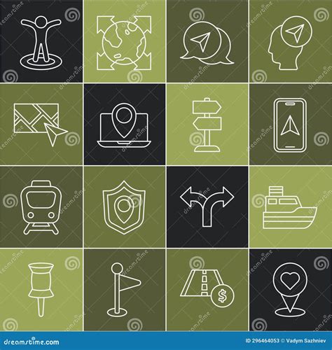 Set Line Location With Heart Ship Line Path City Map Navigation Infographic Of City Laptop