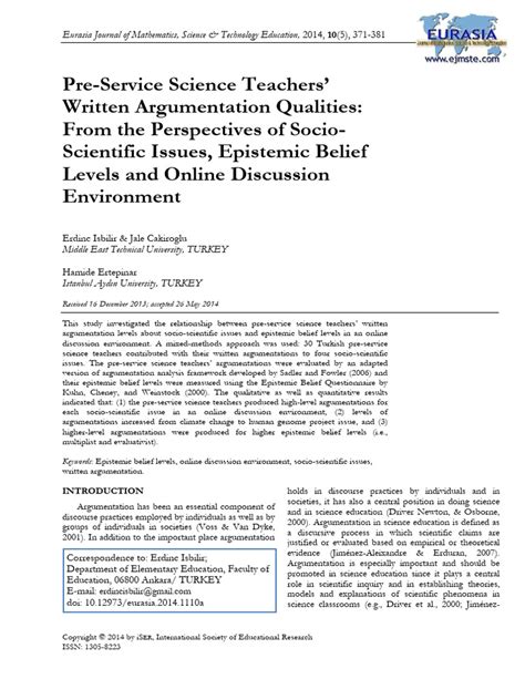Pre Service Science Teachers Written Argumentation Qualities From The Perspectives Of 4332 Pdf