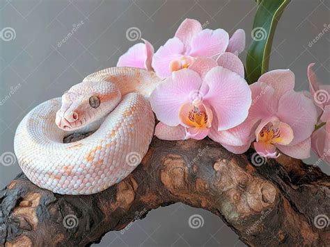 Stunning Pastel Albino Ball Python Coiled Amongst Vibrant Pink Orchids Stunning Pastel Albino Ball Python Coiled Amongst Vibrant Pink Orchids