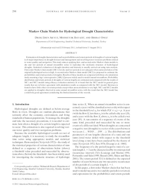 Pdf Markov Chain Models For Hydrological Drought Characteristics