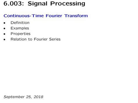 PDF Continuous Time Fourier TransformSummary Continuous Time Fourier Transform CTFT De