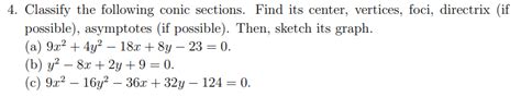 Solved 4 Classify The Following Conic Sections Find Its