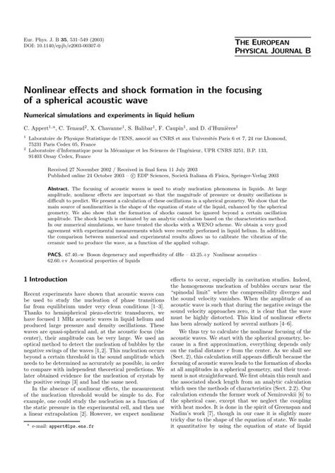 Pdf Non Linear Effects And Shock Formation In The Focusing Of A Spherical Acoustic Wave