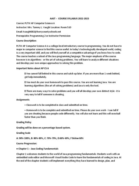 Pltw Csa Syllabus Pdf