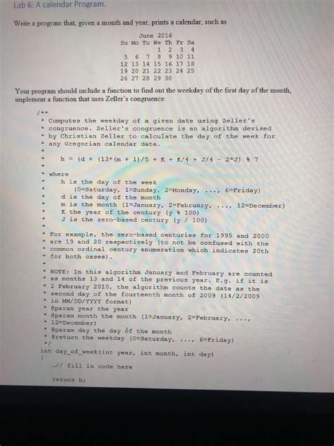 Solved Lab A Calendar Program Write A Program That Chegg