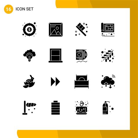 Modern Set Of 16 Solid Glyphs Pictograph Of Idea Design Programing