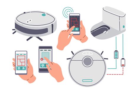 robot vacuum cleaner set flat design vector illustration isolated on