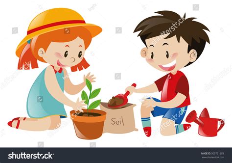 Babe Girl Planting Tree Illustration Stock Vector Royalty Free 505751683 Shutterstock