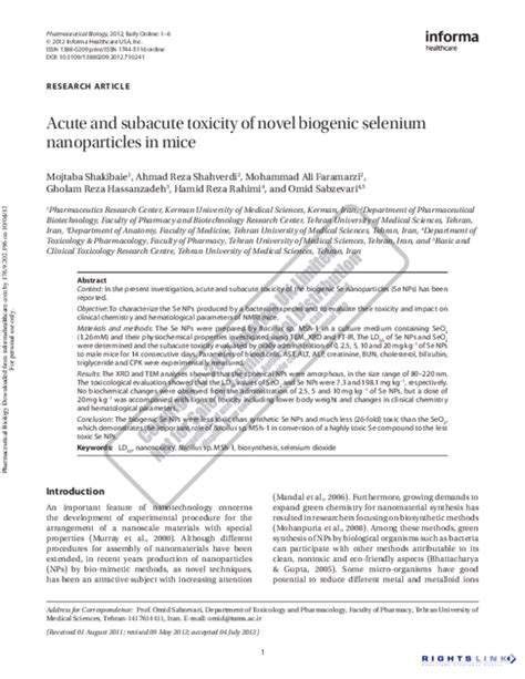 Pdf Acute And Subacute Toxicity Of Novel Biogenic Selenium