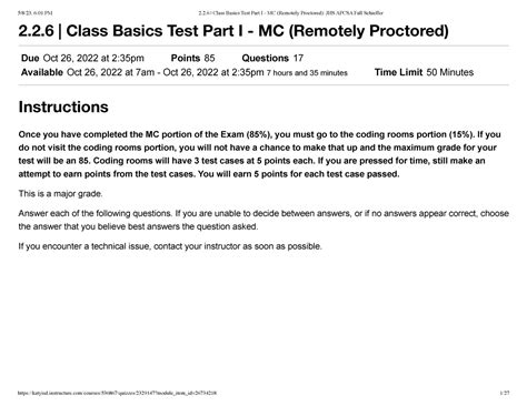 2 2 6 class basics test part i mc remotely proctored jhs apcsa fall