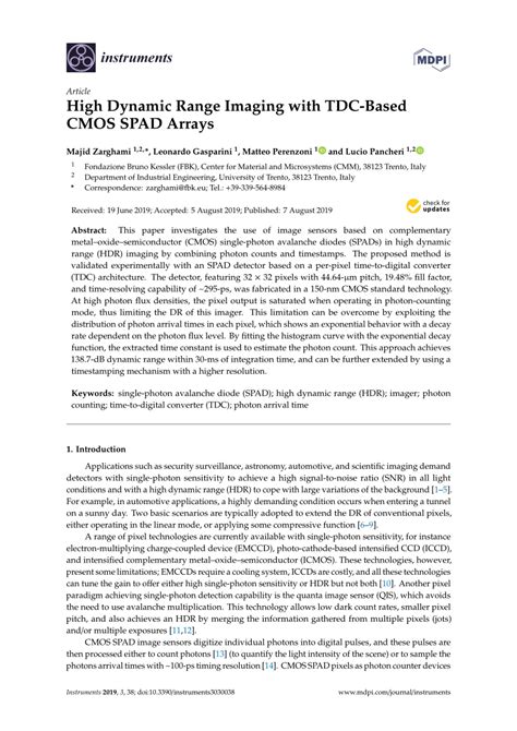 Pdf High Dynamic Range Imaging With Tdc Based Cmos Spad Arrays
