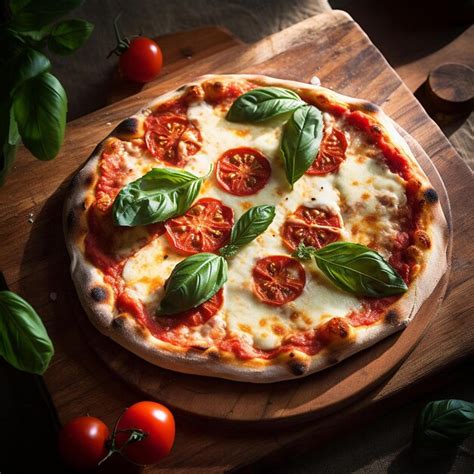 Premium Ai Image Classic Margherita Pizza With Fresh Basil Leaves