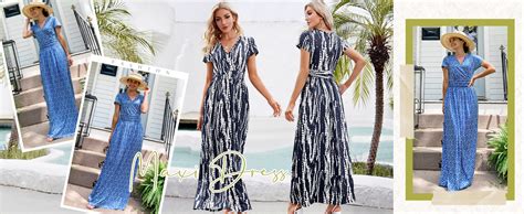 Ouges Womens V Neck Pattern Pocket Maxi Long Dress At Amazon Womens