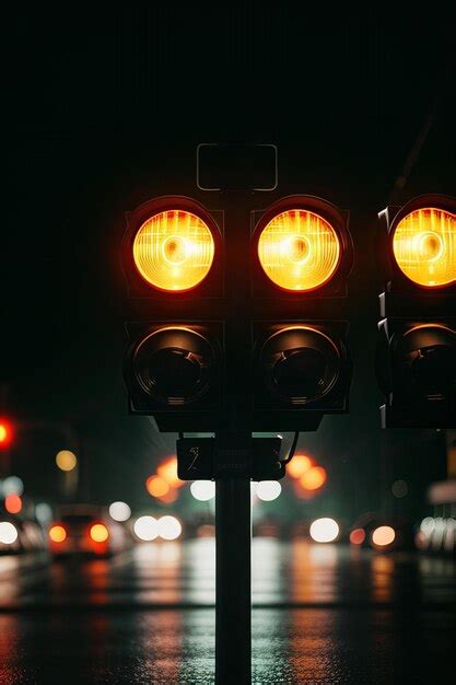 Blurred Traffic Lights On A Rainy Night Premium Ai Generated Image