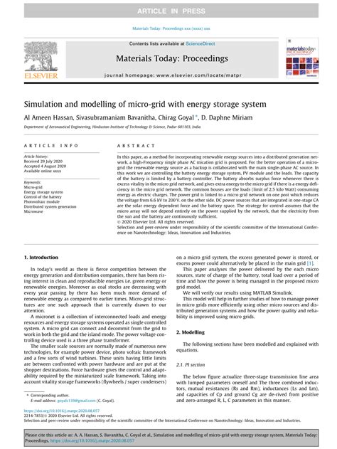 PDF Simulation And Modelling Of Micro Grid With Energy Storage System