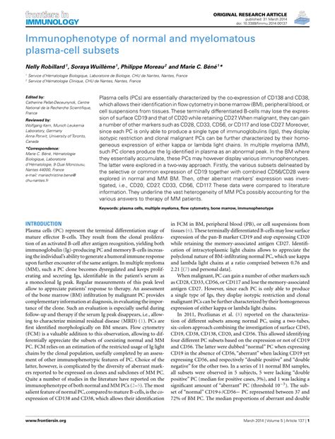 Pdf Immunophenotype Of Normal And Myelomatous Plasma Cell Subsets