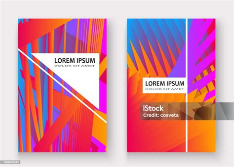 화려한 줄무늬 선 패턴 기하학적 모양 배경 크리에이티브 커버 세트 복사 공간 디자인 벡터 일러스트레이션 네온 흐린 레드 오렌지 그라데이션 추상 템플릿 디자인 리플렛 마케팅