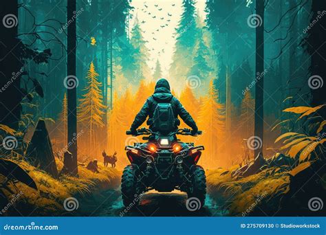 Atv Rider Going Through The Forest With Beautiful Scenery And Wildlife