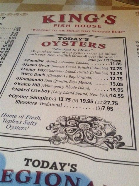 Menu At Kings Fish House Restaurant Tempe