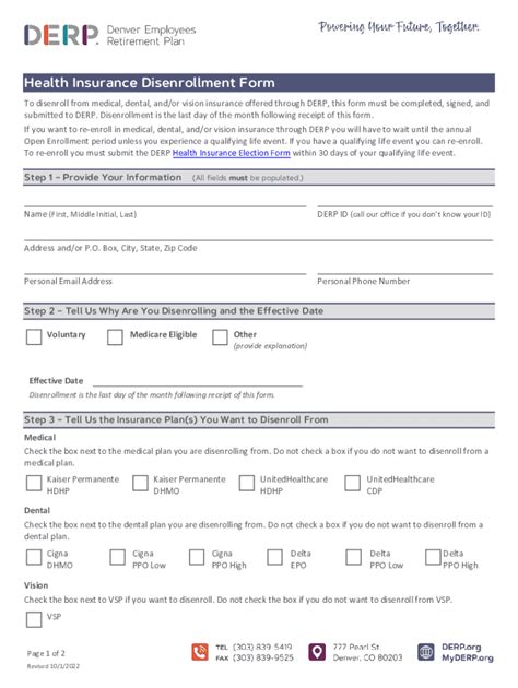 Fillable Online Health Insurance Disenrollment Form Fax Email Print