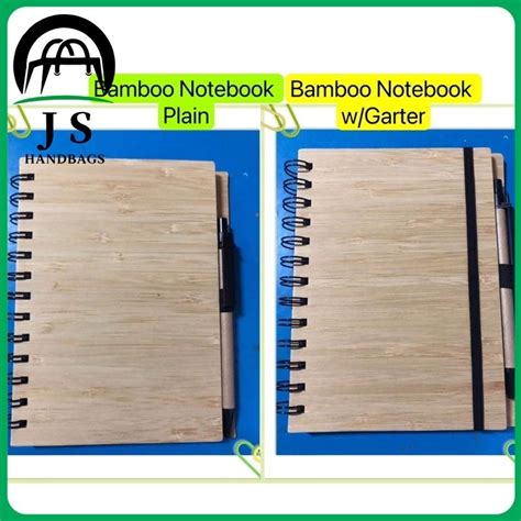 Js Bamboo Notebook Eco Friendly Plain With Black Pen Or W Black Garter
