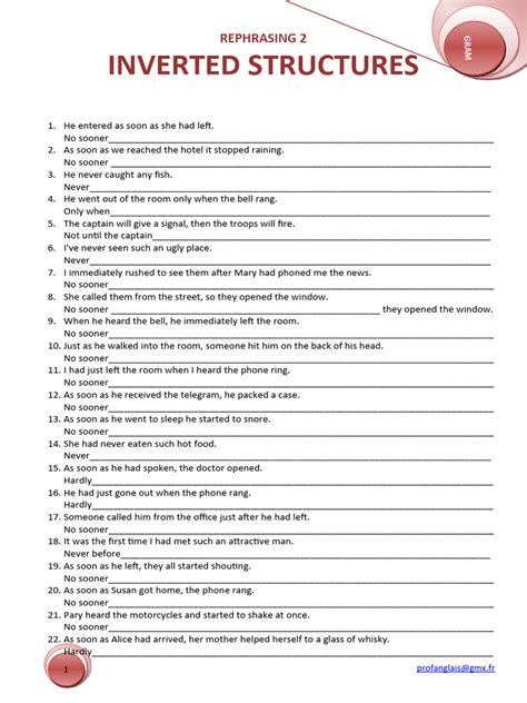 S7 Inversion Revision Rephrasing 2 Inverted Structures Grammar Drills