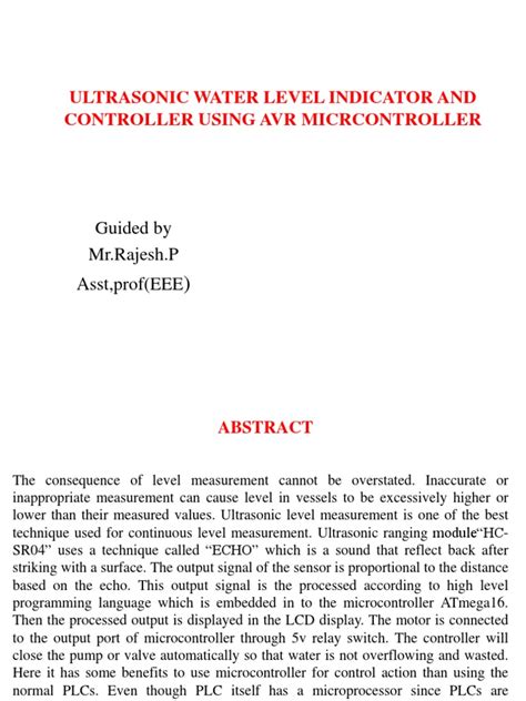 Ultrasonic Water Level Indicator And Controller Using Avr Pdf