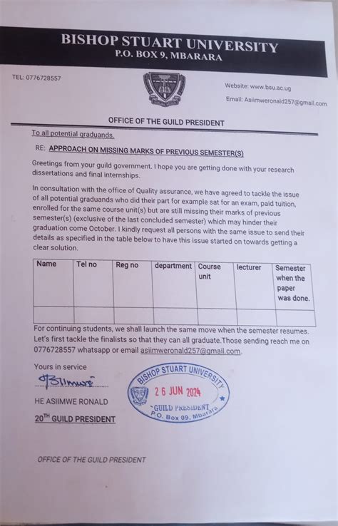 Approach On Missing Marks Bishop Stuart University Guild