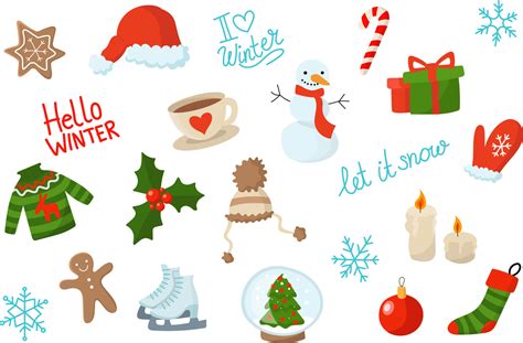 Winter Cozy Icons Set Winter Season Christmas Decorations Snowflakes