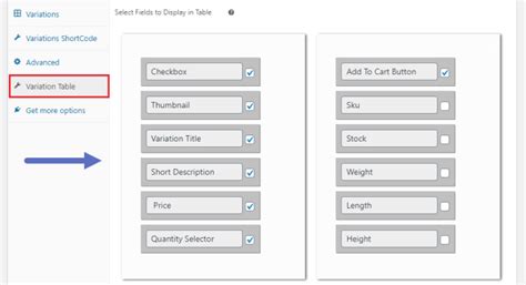 Woocommerce Product Variations Table Listing Documentation