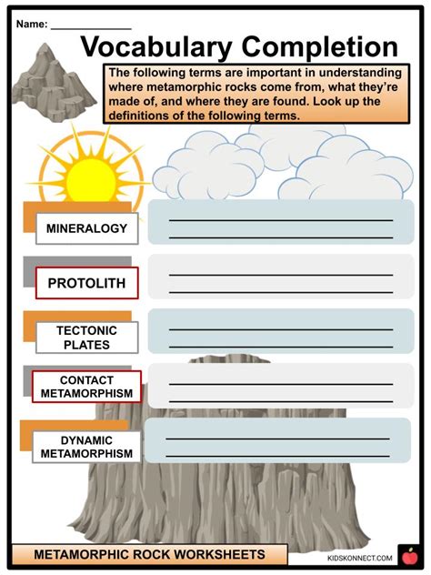 Metamorphic Rocks Worksheets