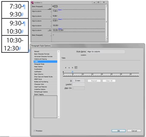 solved can you align time on a colon using tabs within a adobe